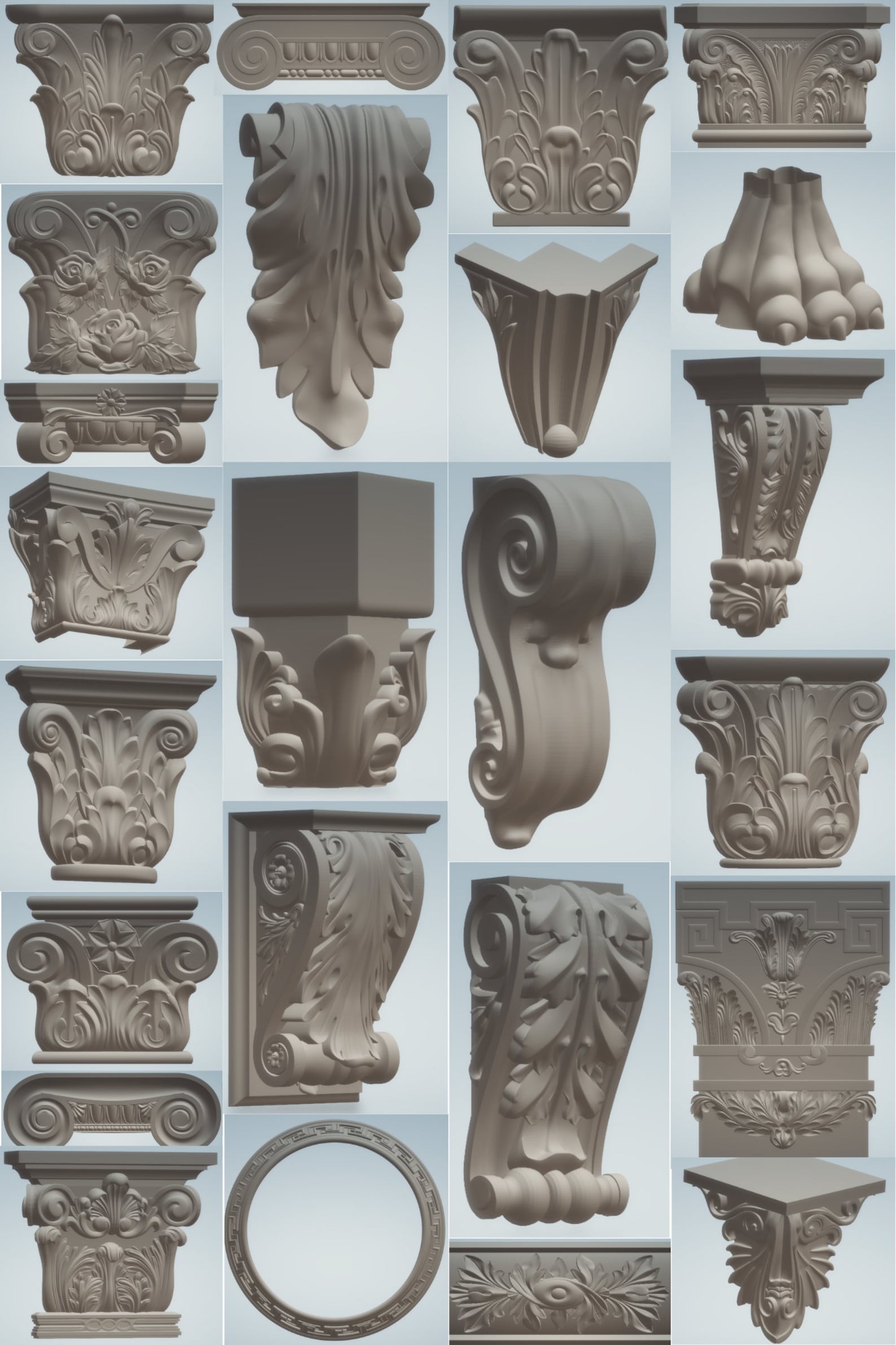 3D STL Models Cornice Molding Column Pack Architectural 191-piece CNC ...