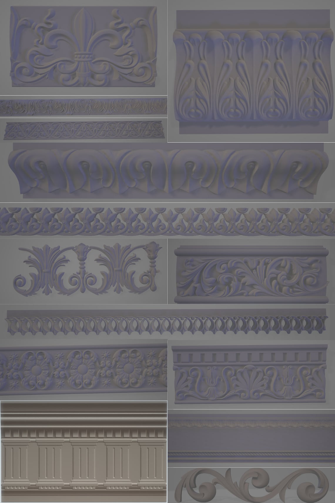 3D STL Models Baguette Borders Moldings Sills 266 Pcs Pack Deco for CNC ...