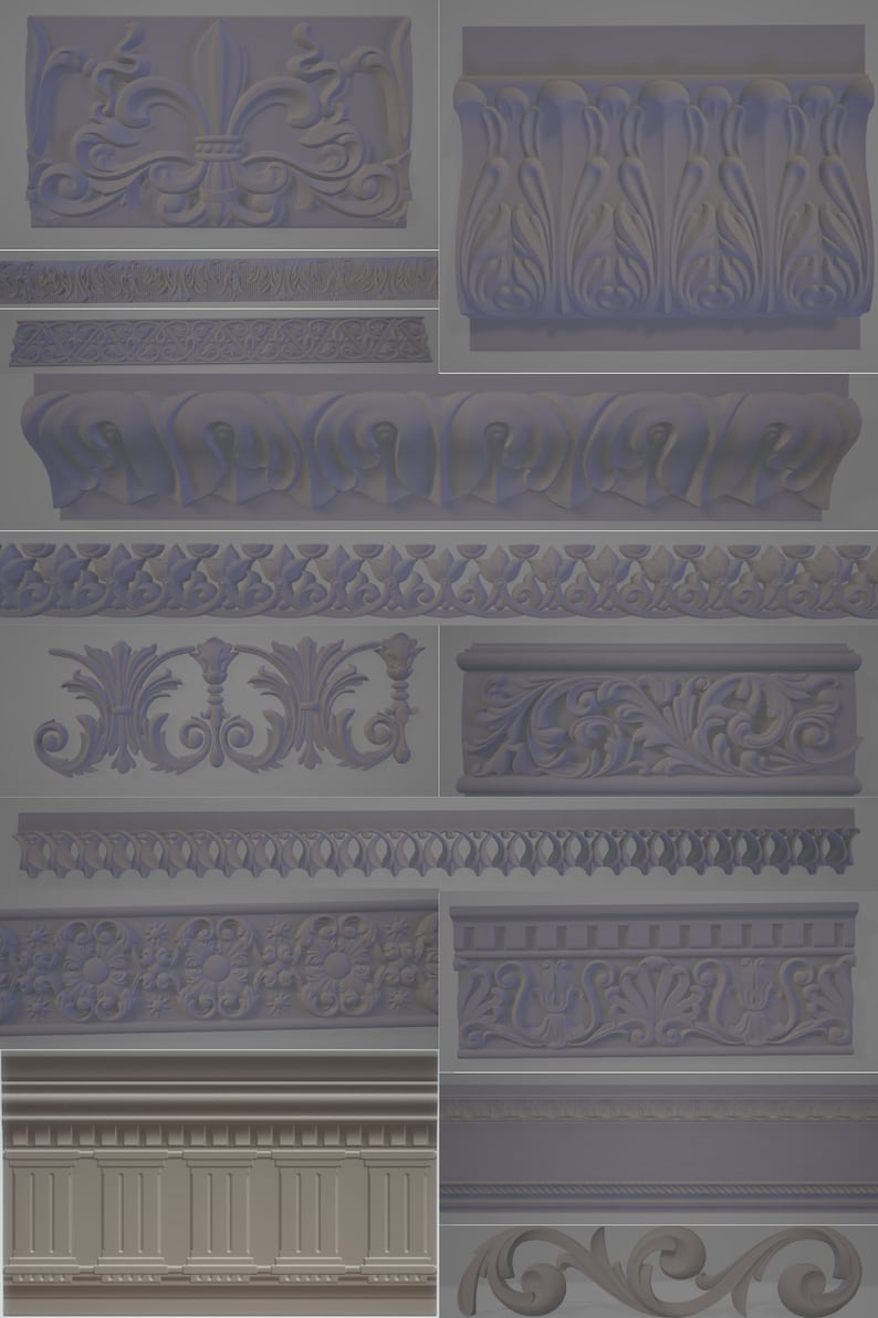 3D STL Models Baguette Borders Moldings Sills 166 Pcs Deco for CNC ...