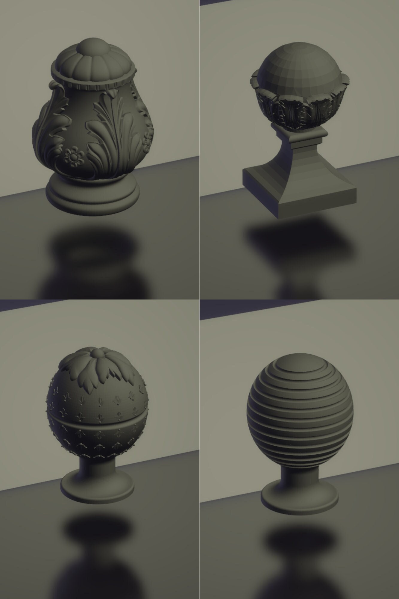 3D STL Models Parts of Stairs Handrails Tops 18 Pcs Rotary for CNC ...