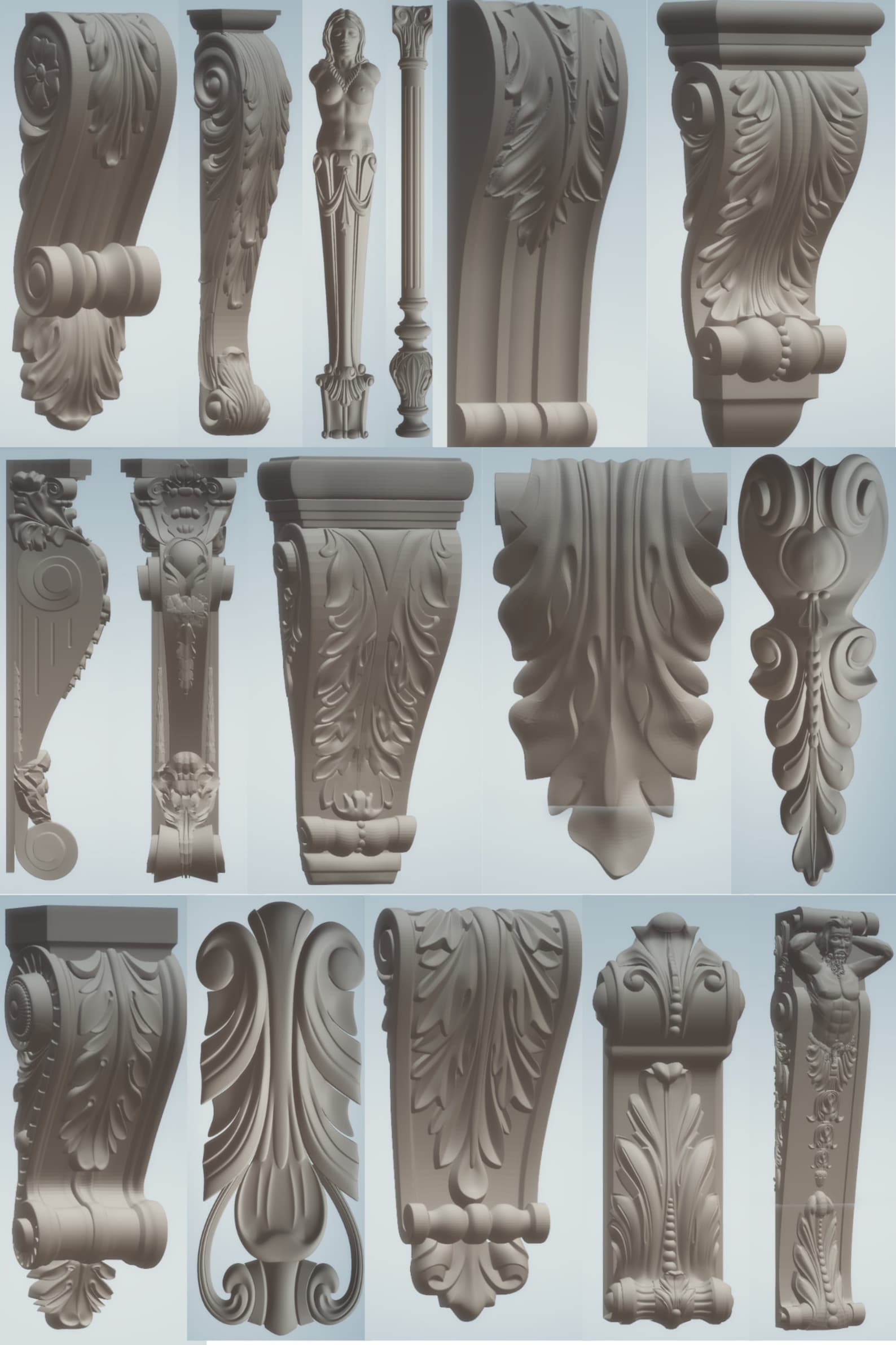 3D STL Models Cornice Molding Column Pack Architectural 191-piece CNC ...