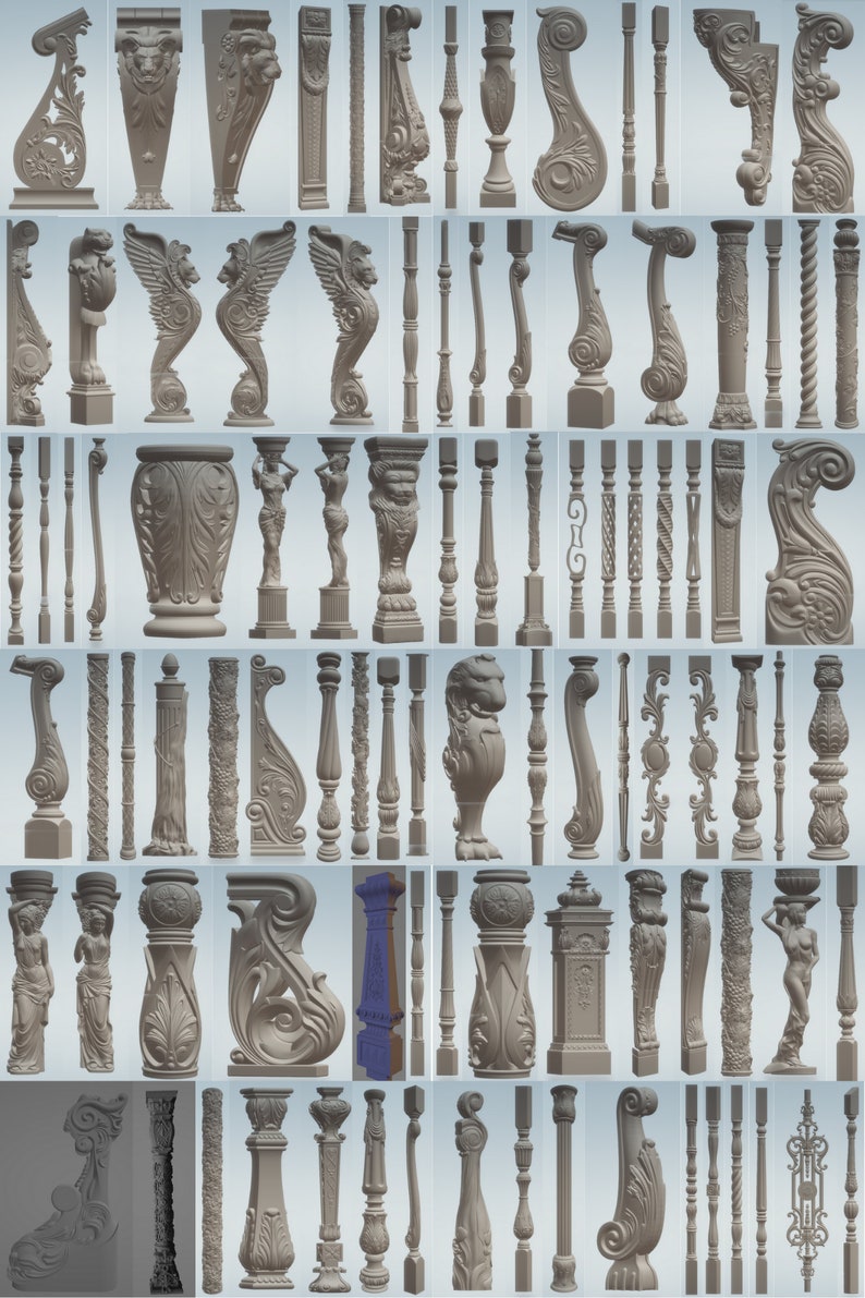 3D STL Models Pillars Balusters Fences PACK 167 Pcs Deco for CNC Router ...