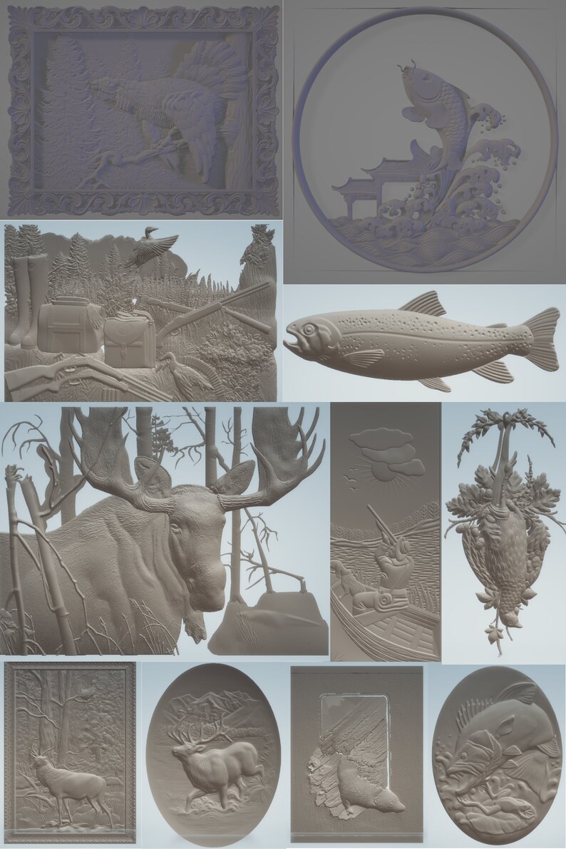 3D STL Models Fishing and Hunting Collection 130pcs Deco for CNC Router ...