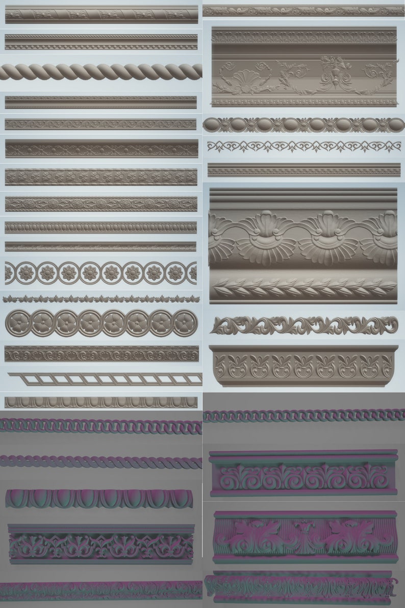 3D STL Models Baguette Borders Moldings Sills 166 Pcs Deco for CNC ...