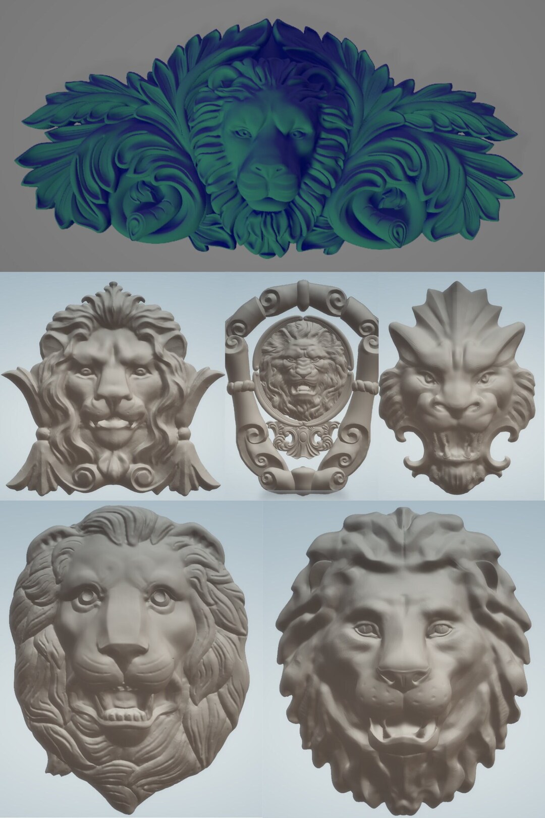 3D STL Models Lions Deco for CNC Router Aspire Artcam Engraver Carving ...