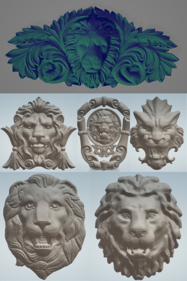 3D STL Models Lions Deco for CNC Router Aspire Artcam Engraver Carving ...