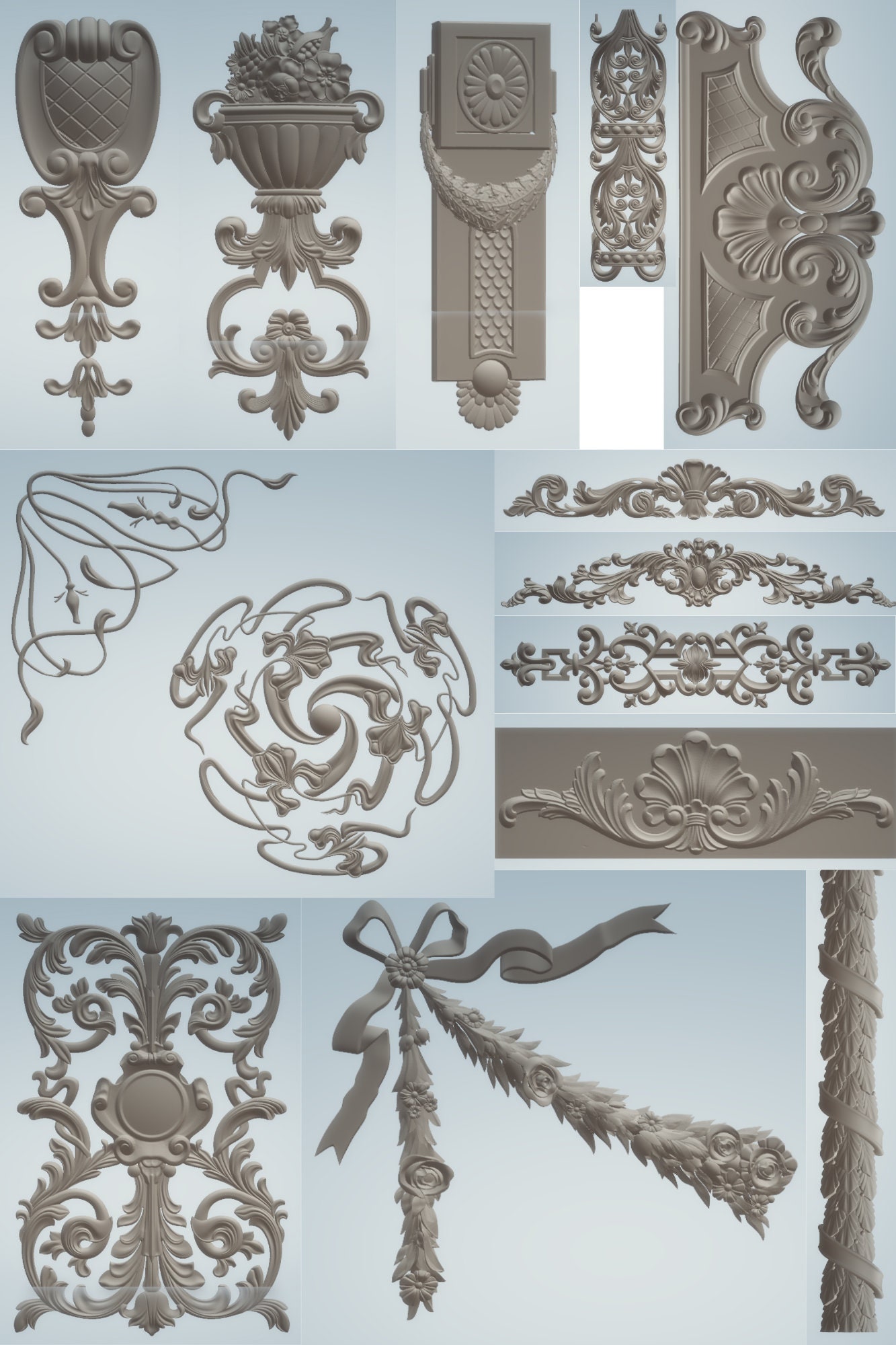 3D STL Models Moldings for Decoration 100 Pcs Router Engraver Carving ...