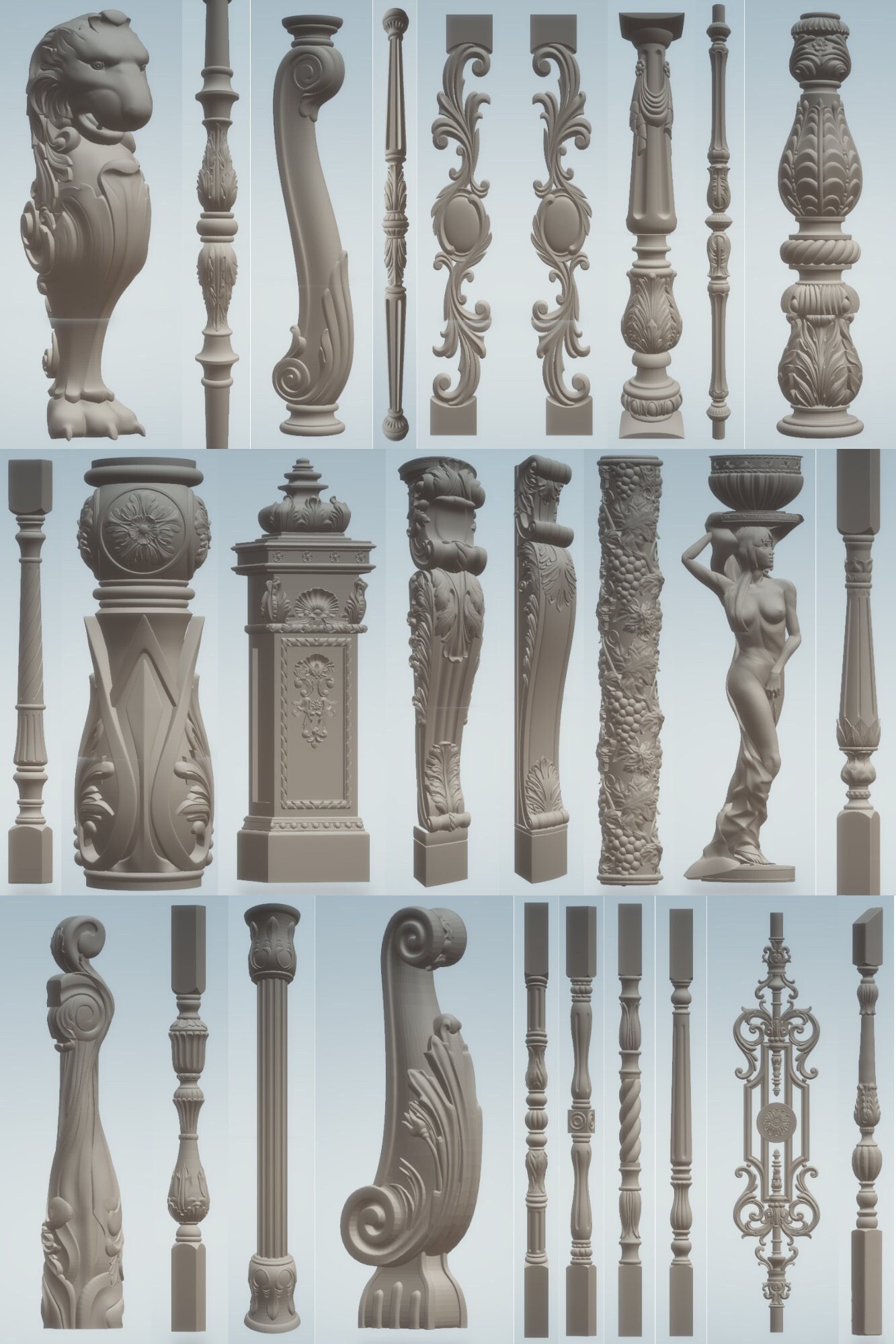 3D STL Models Pillars Balusters Fences 67 Pcs Deco for CNC Router ...