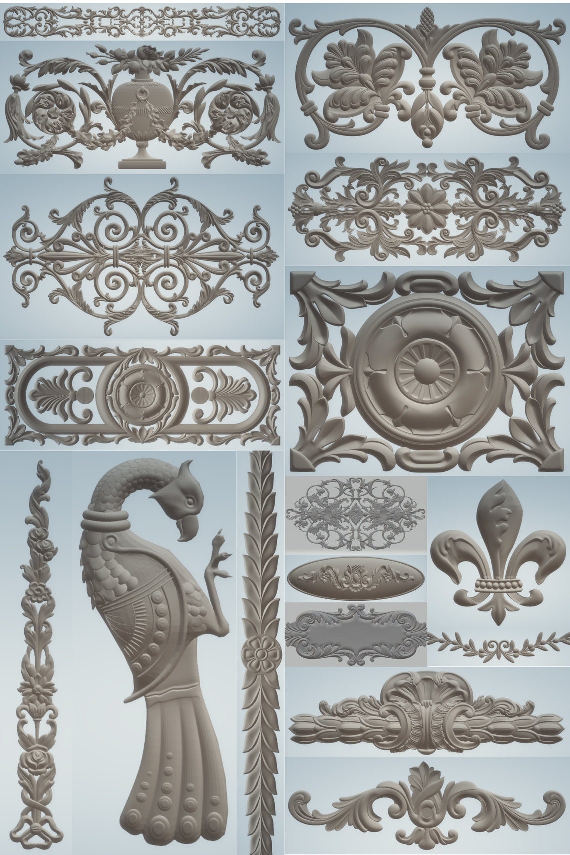 3D STL Models Moldings for Decoration 216 Pcs Router Engraver Carving ...