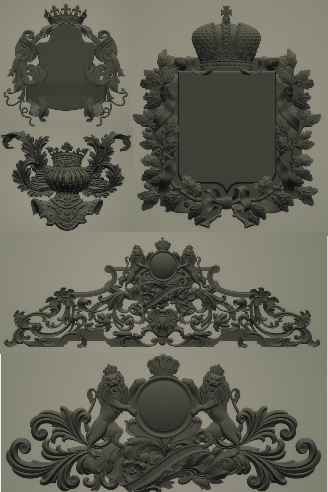 3D STL Models Cartouche Coat of Arms Crests Customizable 32 Pcs Deco ...