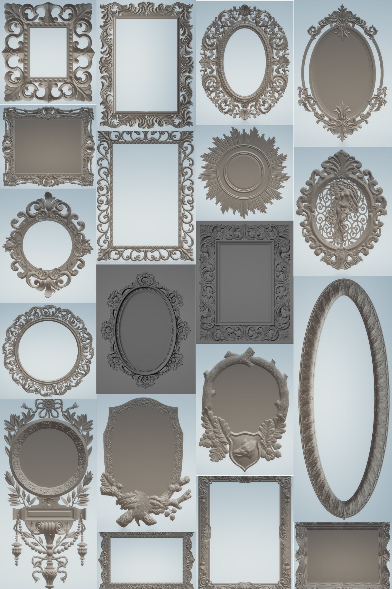 3D STL Models Unique Mirrors and Frames 140 Pcs Deco for CNC Router ...