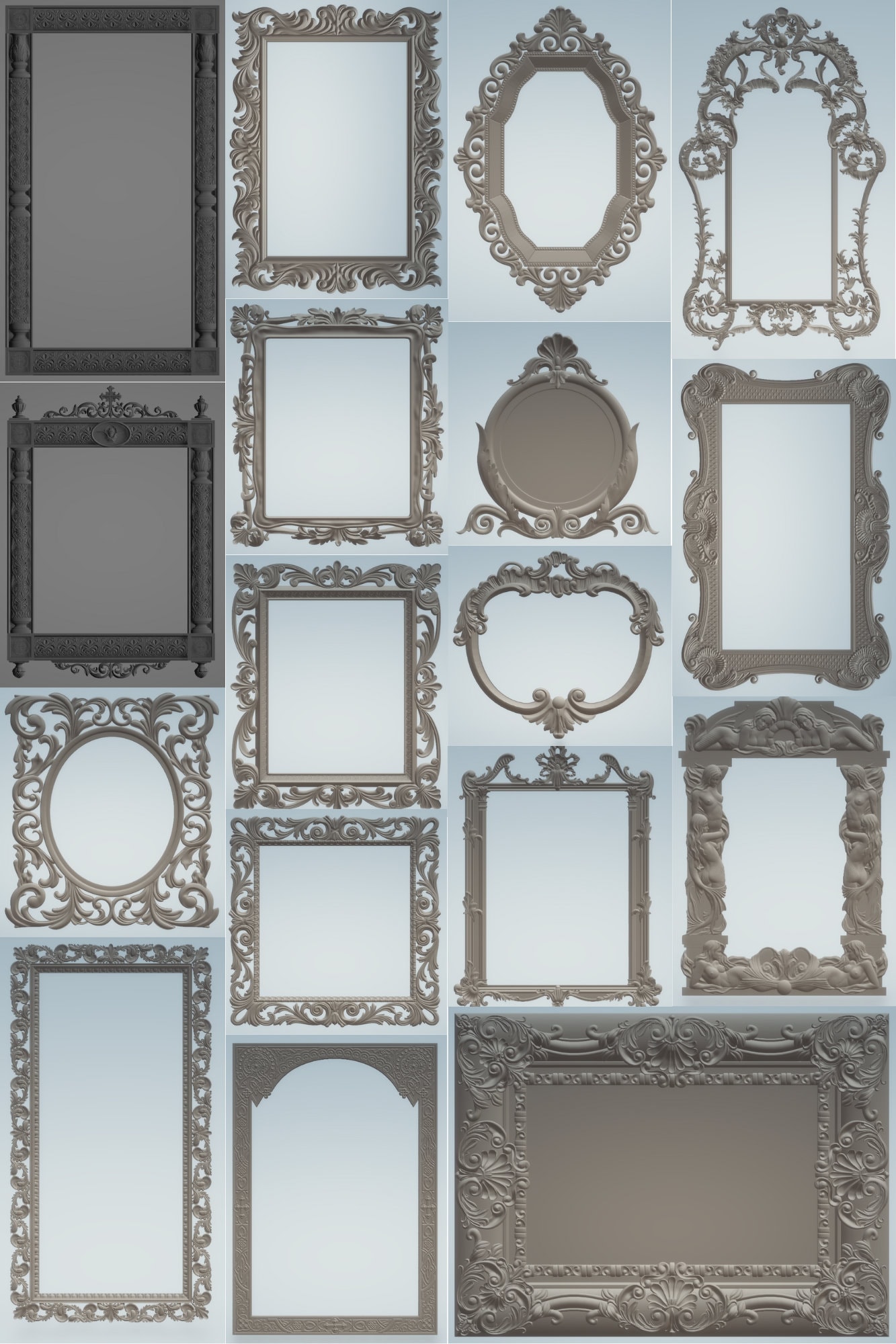 3D STL Models Unique Mirrors and Frames 140 Pcs Deco for CNC Router ...