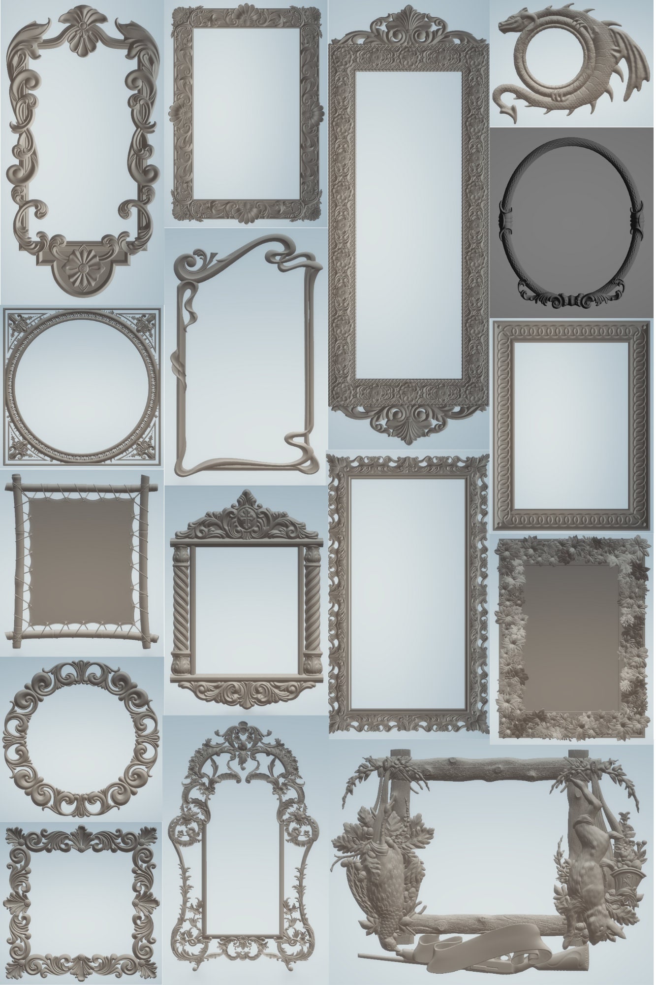 3D STL Models Unique Mirrors and Frames 140 Pcs Deco for CNC Router ...