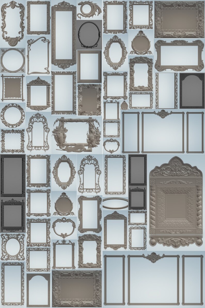 3D STL Models Unique Mirrors and Frames PACK 340 Pcs Deco for CNC ...
