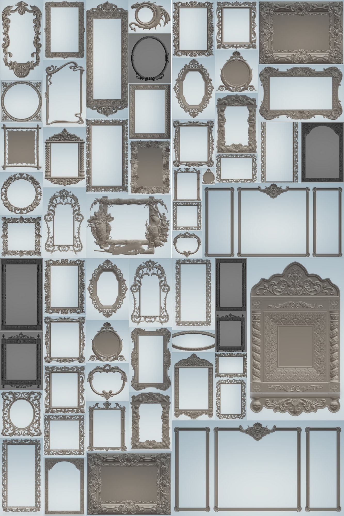 3D STL Models Unique Mirrors and Frames PACK 340 Pcs Deco for CNC ...