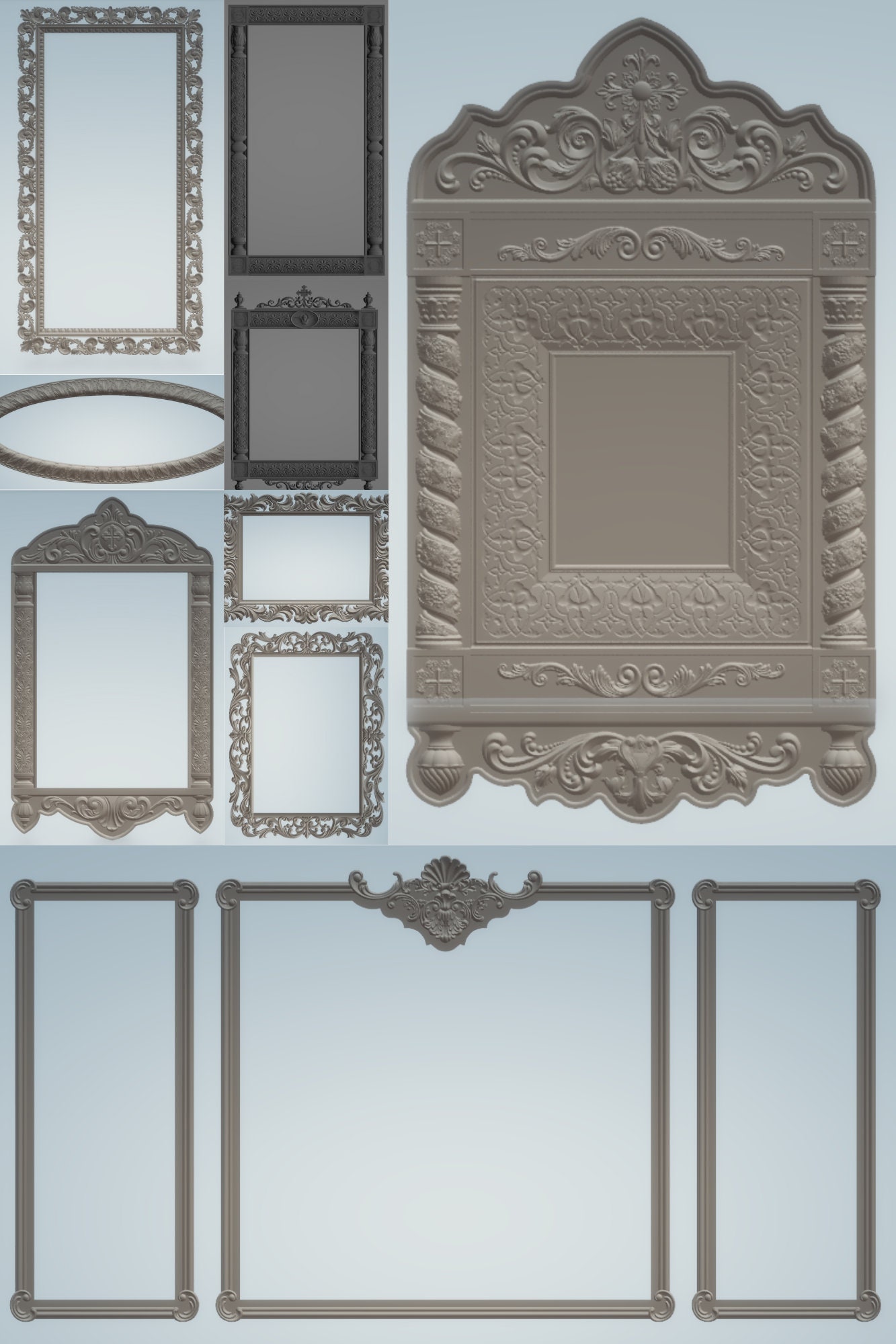 3D STL Models Unique Mirrors and Frames 140 Pcs Deco for CNC Router ...