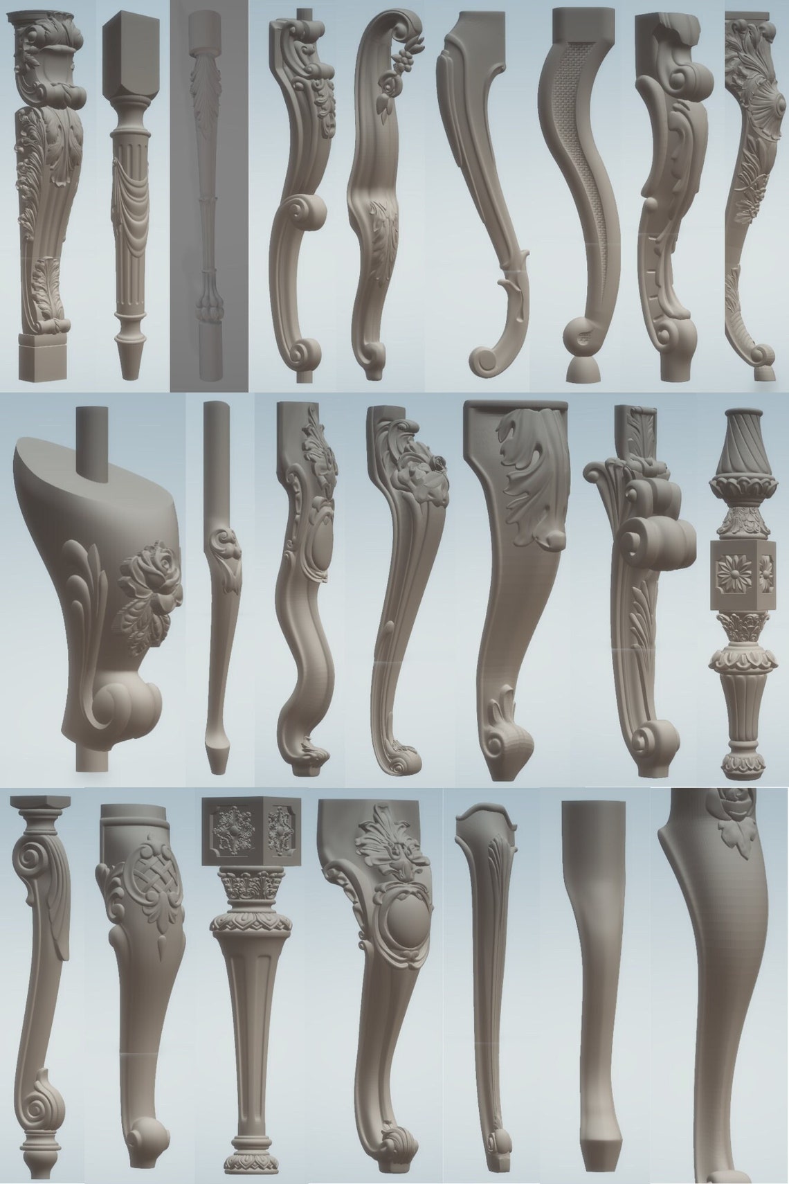 3D STL Models Furniture Table Columns Legs 96 Pcs Deco for CNC Router ...