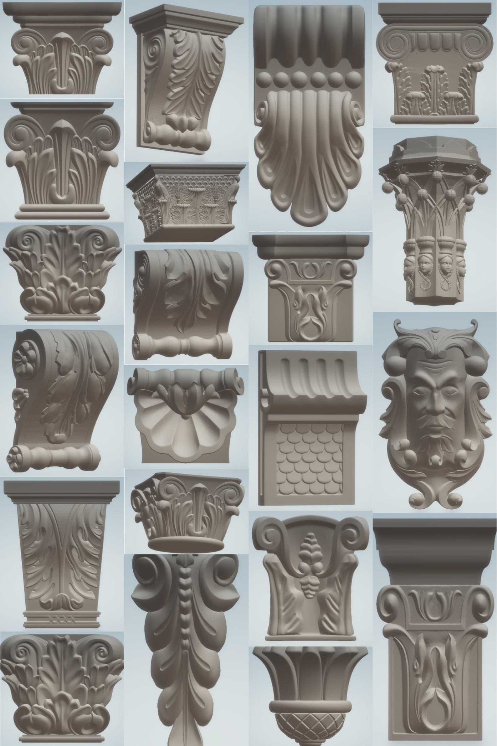 3D STL Models Cornice Molding Column Pack Architectural 191-piece CNC ...
