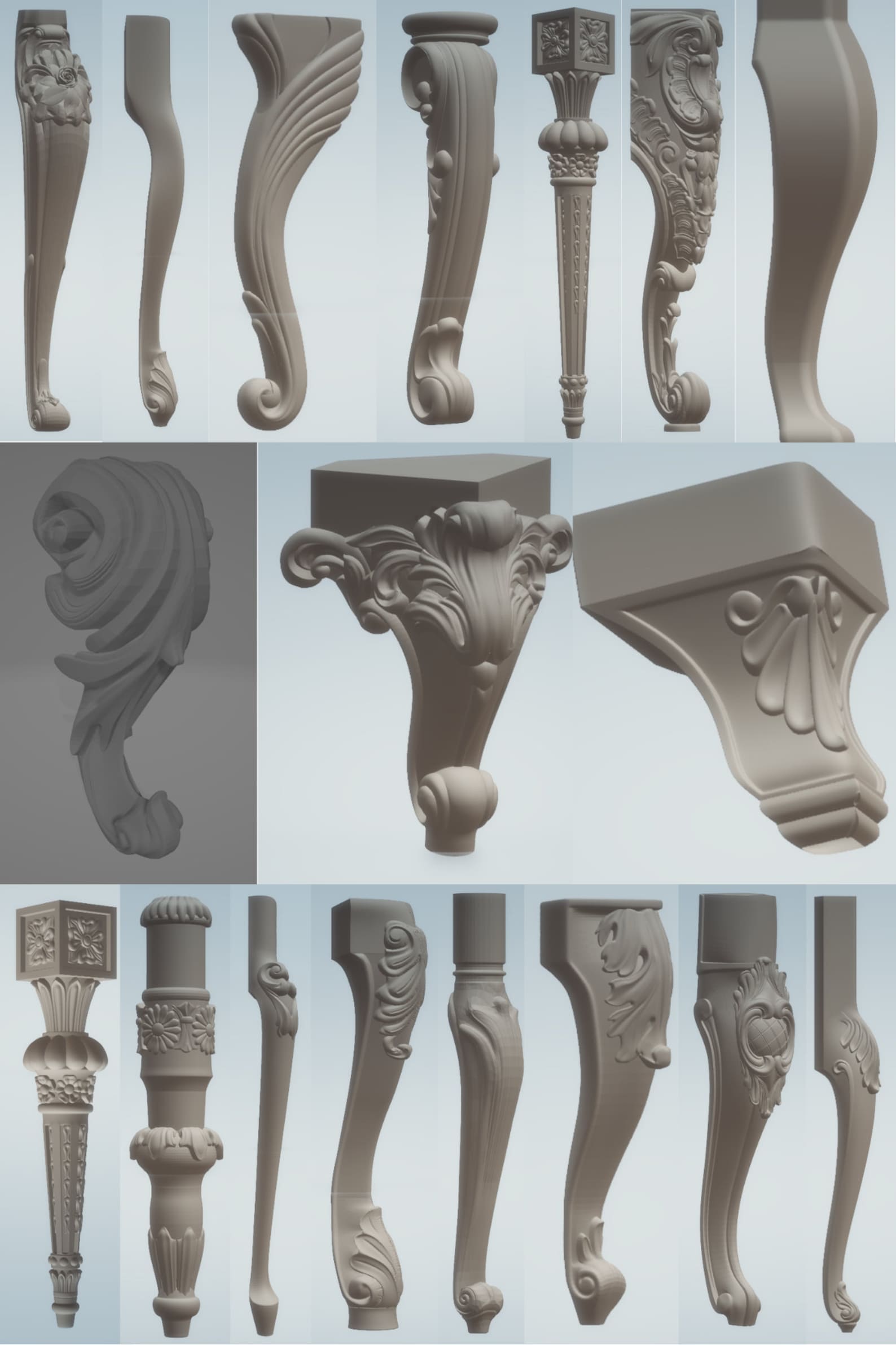 3D Furniture Legs STL Models, CNC Router Carving Designs (96 Pcs ...