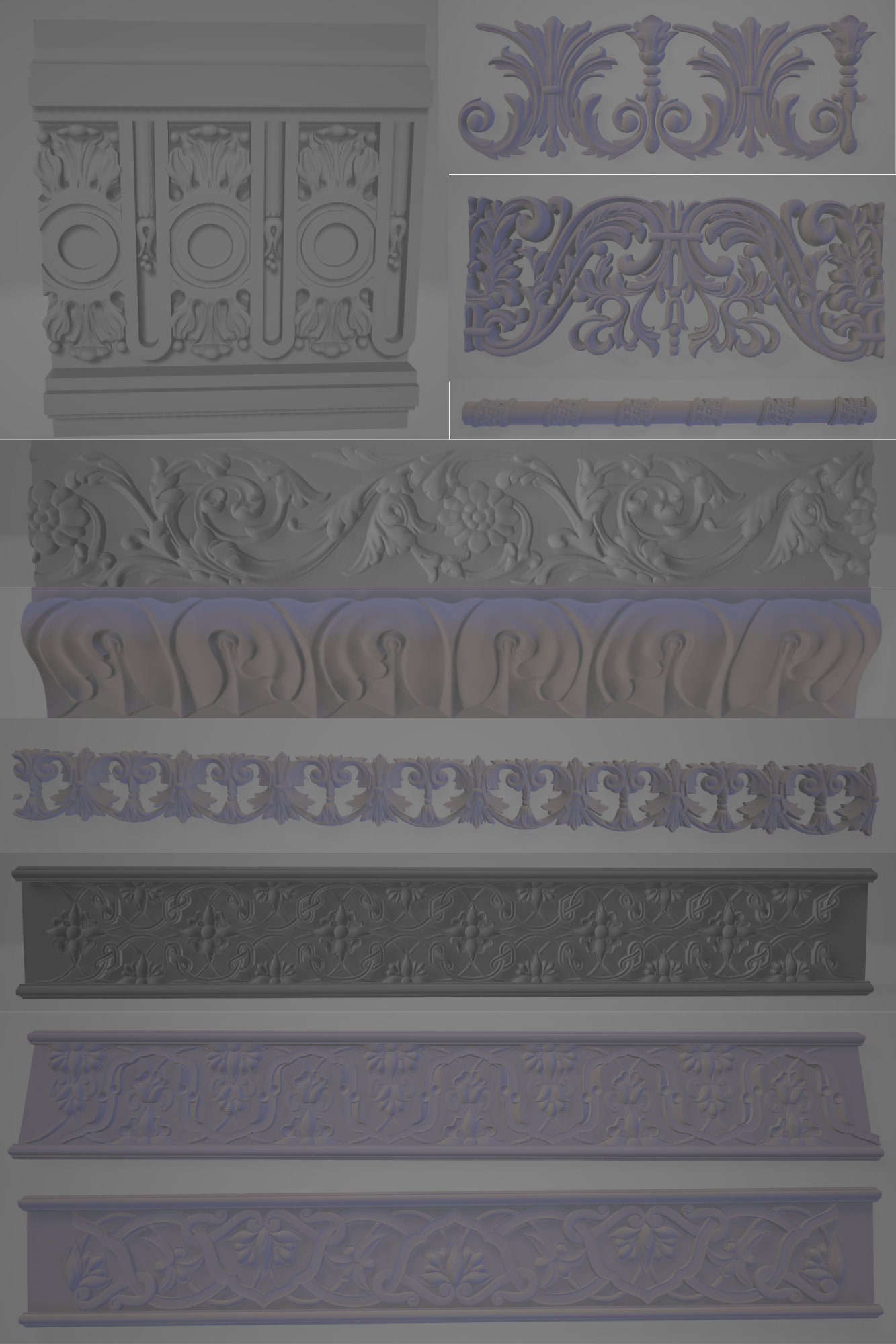 3D STL Models Baguette Borders Moldings Sills 166 Pcs Deco for CNC ...