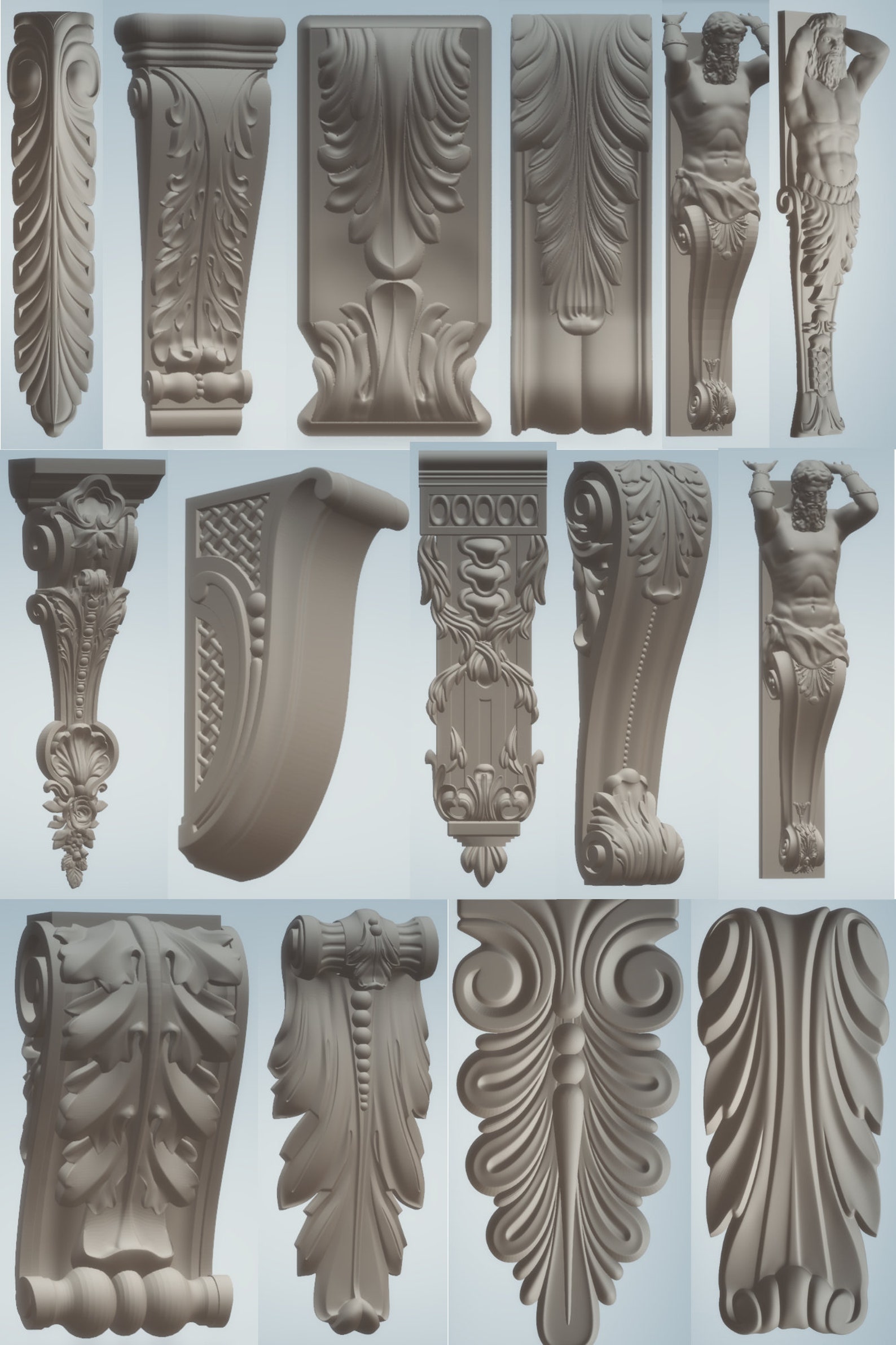 3D STL Models Cornice Molding Column Pack Architectural 191-piece CNC ...