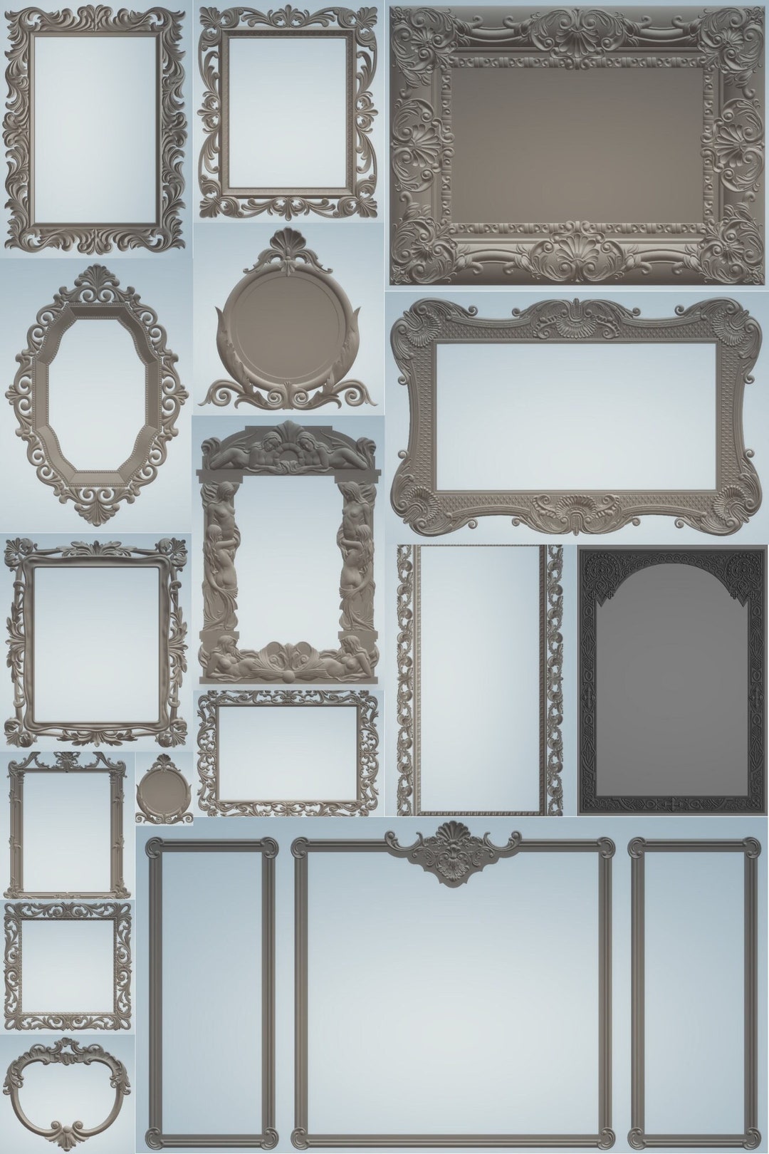 3D STL Models Unique Mirrors and Frames 140 Pcs Deco for CNC Router ...
