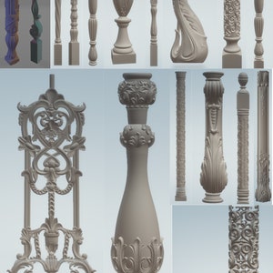 3D STL Models Pillars Balusters Fences PACK 167 Pcs Deco for CNC Router ...