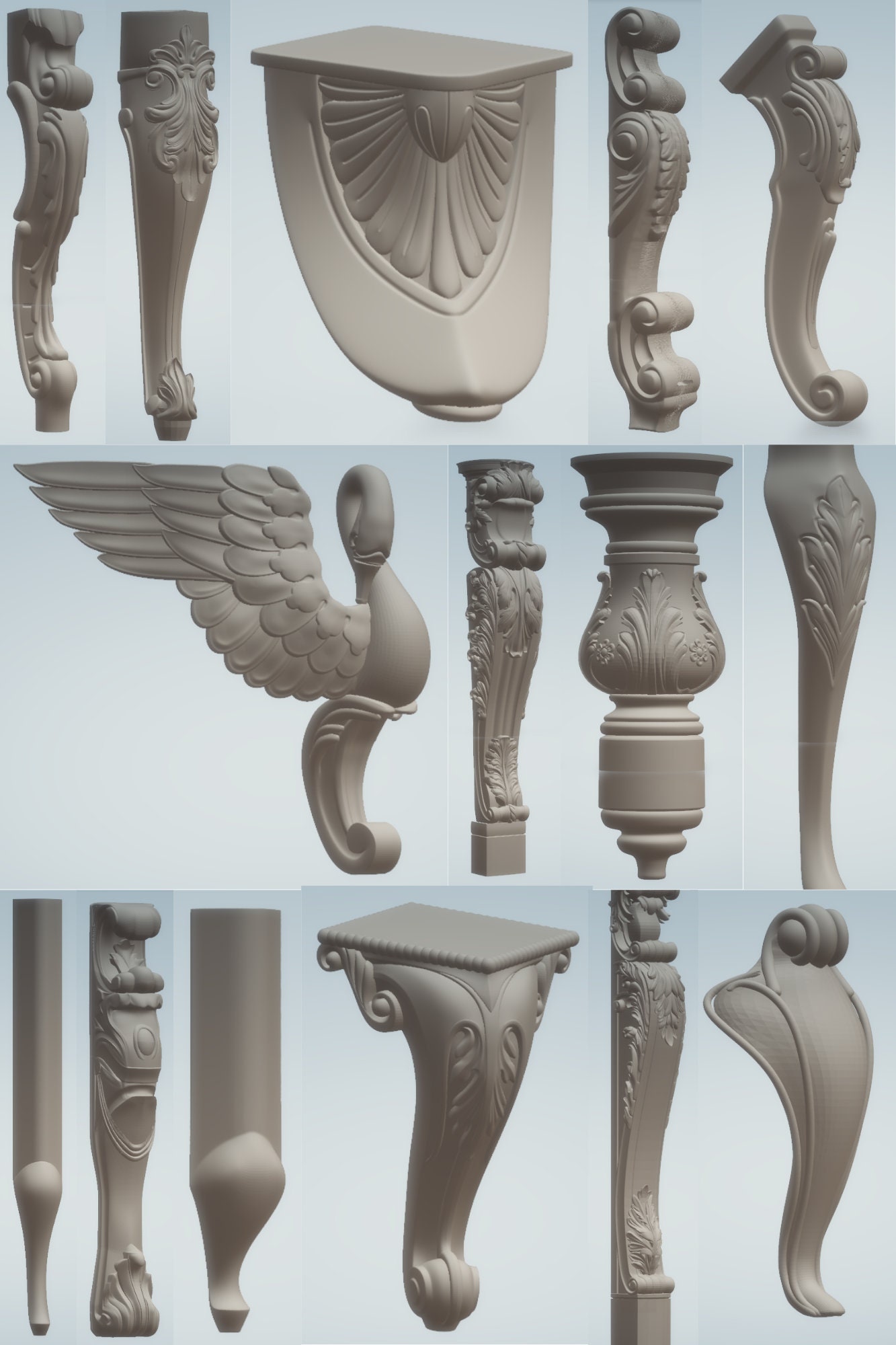 3D STL Models Furniture Table Columns Legs 96 Pcs Deco for CNC Router ...