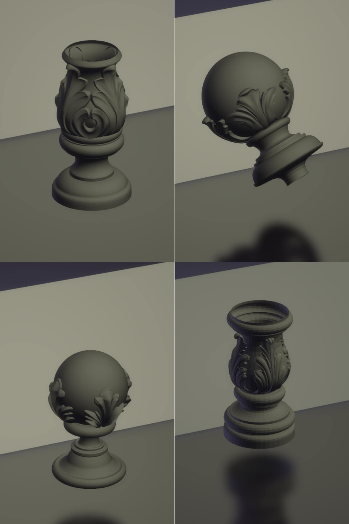 3D STL Models Parts of Stairs Handrails Tops 18 Pcs Rotary for CNC ...