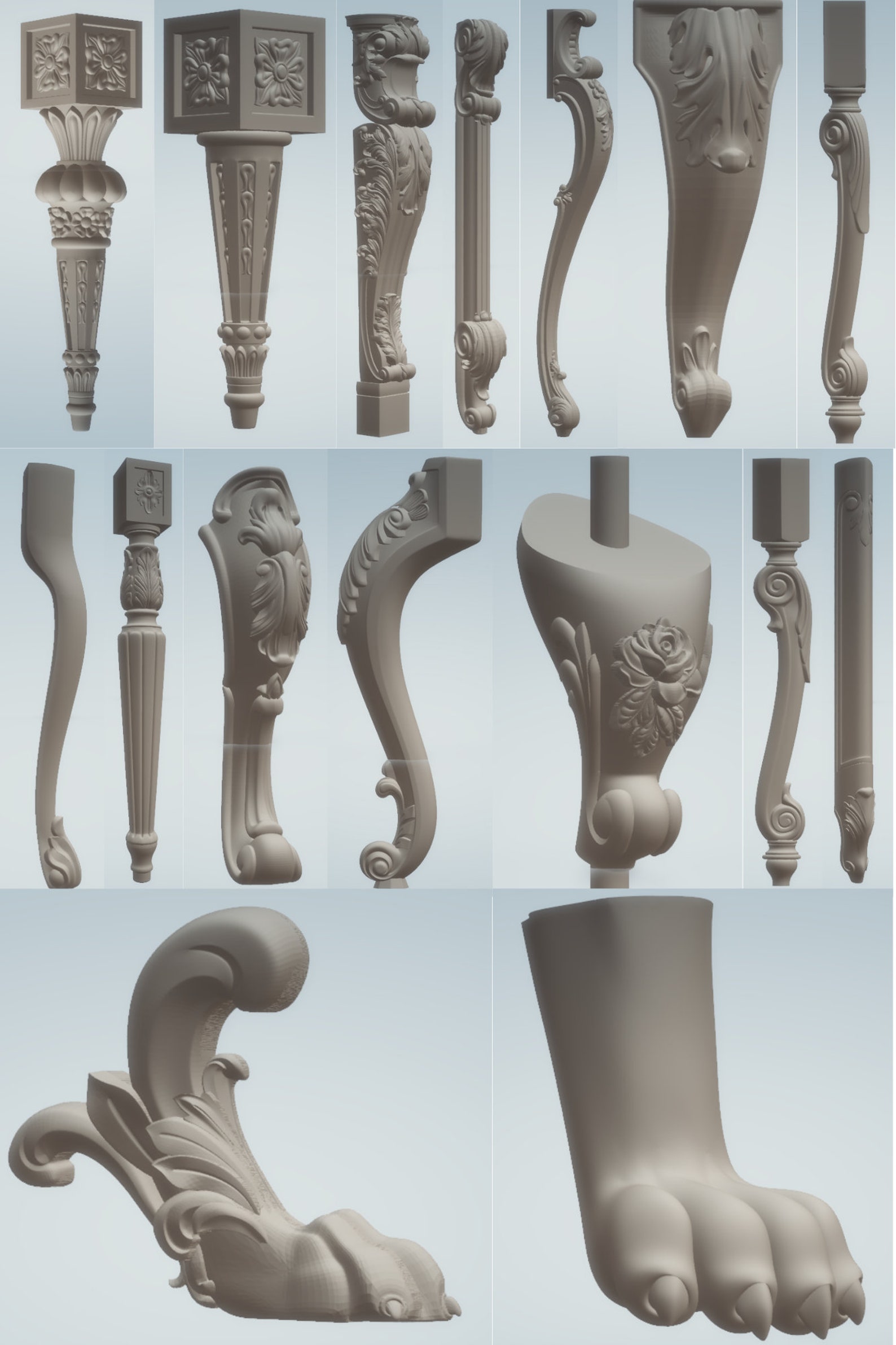3D STL Models Furniture Table Columns Legs 96 Pcs Deco for CNC Router ...