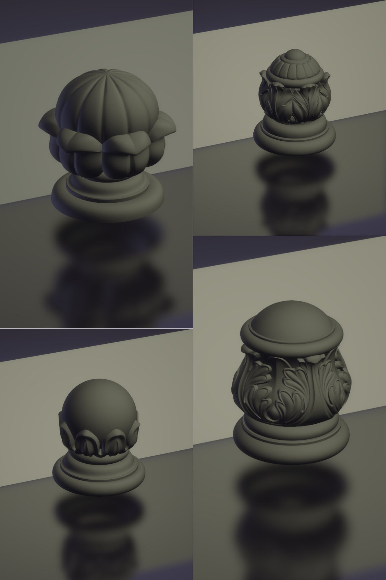 3D STL Models Parts of Stairs Handrails Tops 18 Pcs Rotary for CNC ...