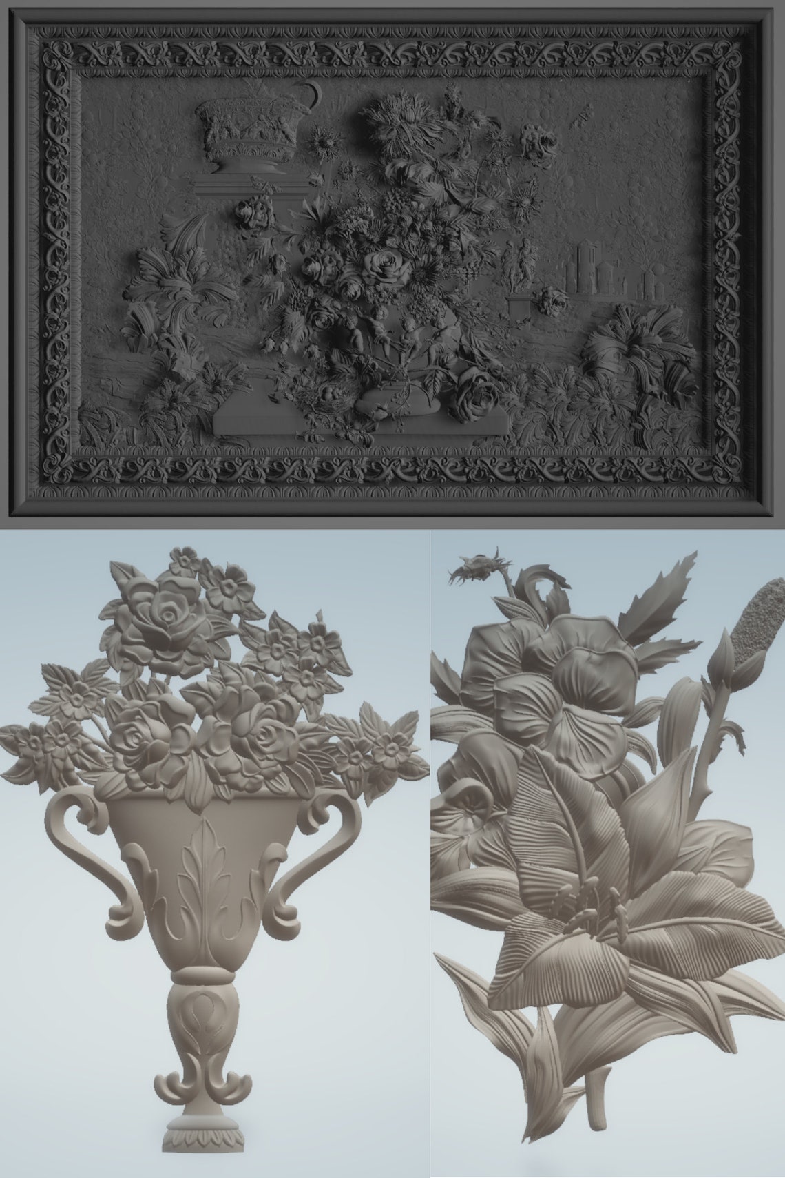 3D STL Models Flowers Wall Display 33 Pcs Deco for CNC Router Aspire ...