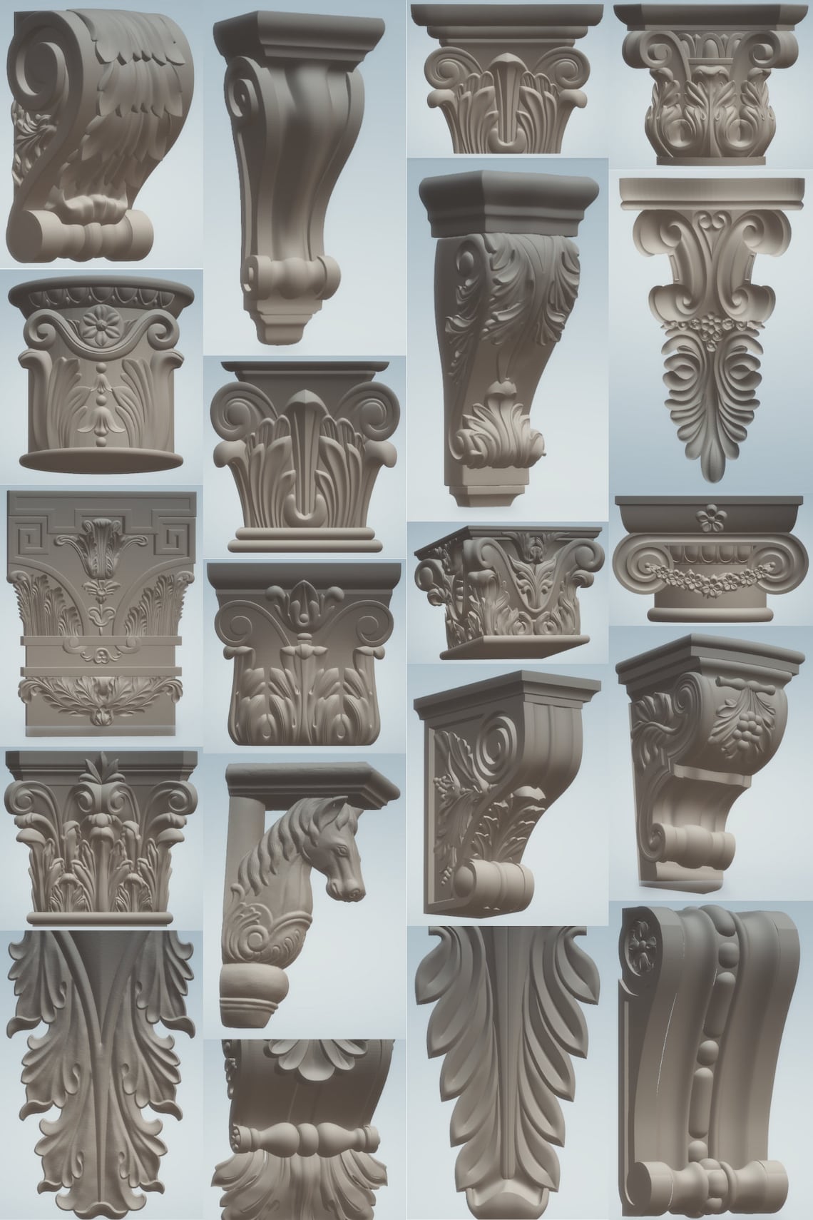 3D STL Models Cornice Molding Column Pack Architectural 191-piece CNC ...