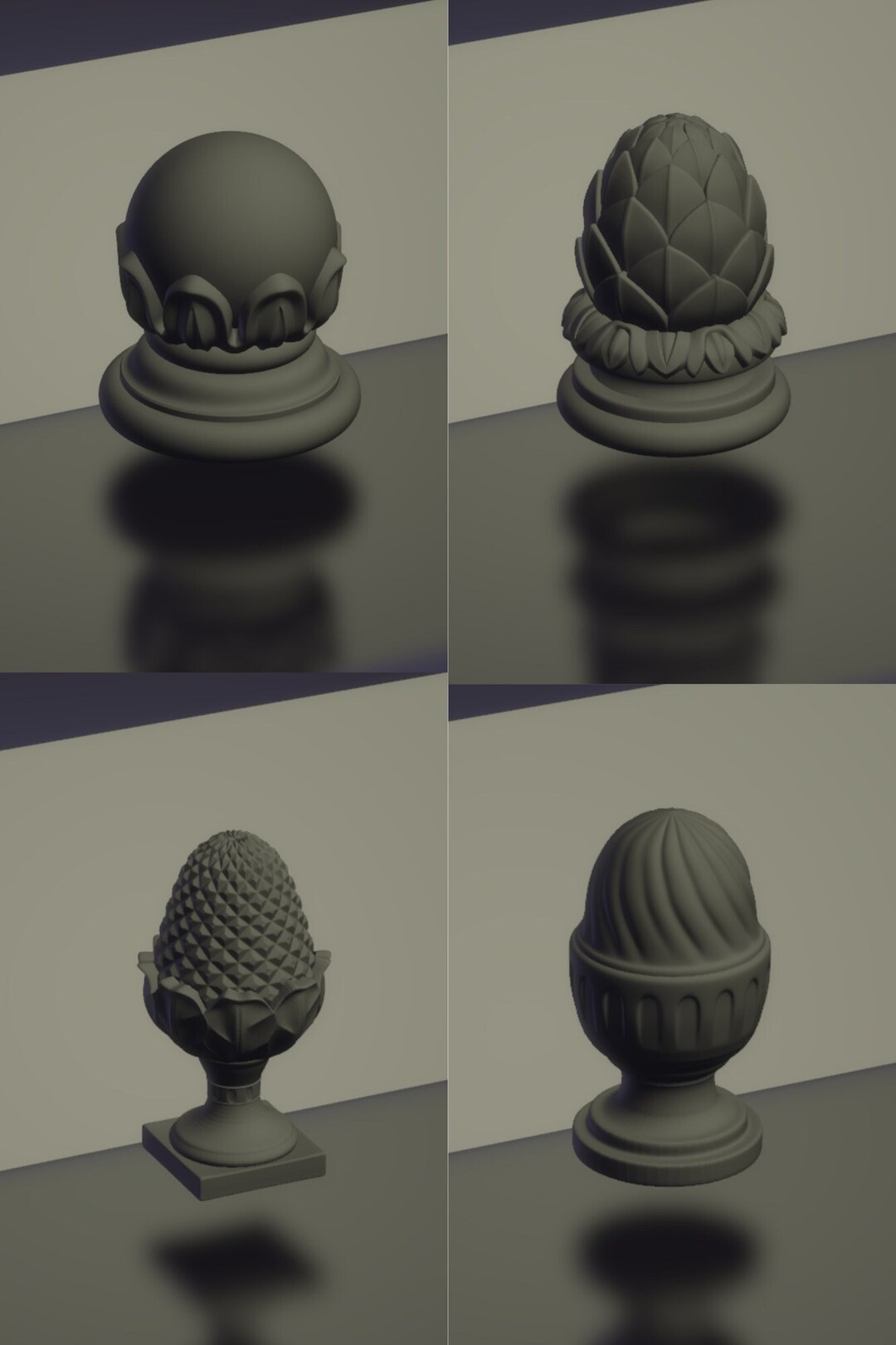 3D STL Models Parts of Stairs Handrails Tops 18 Pcs Rotary for CNC ...