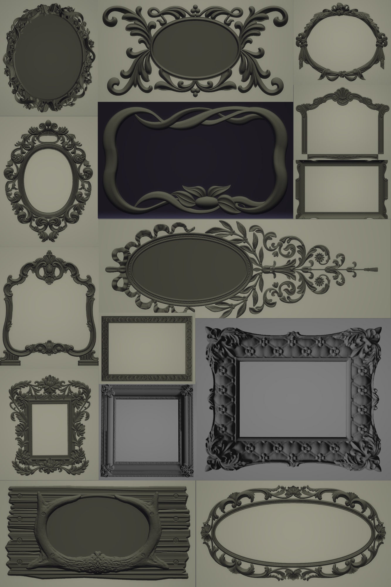 3D STL Models Unique Mirrors and Frames 100 Pcs Deco for CNC Router ...