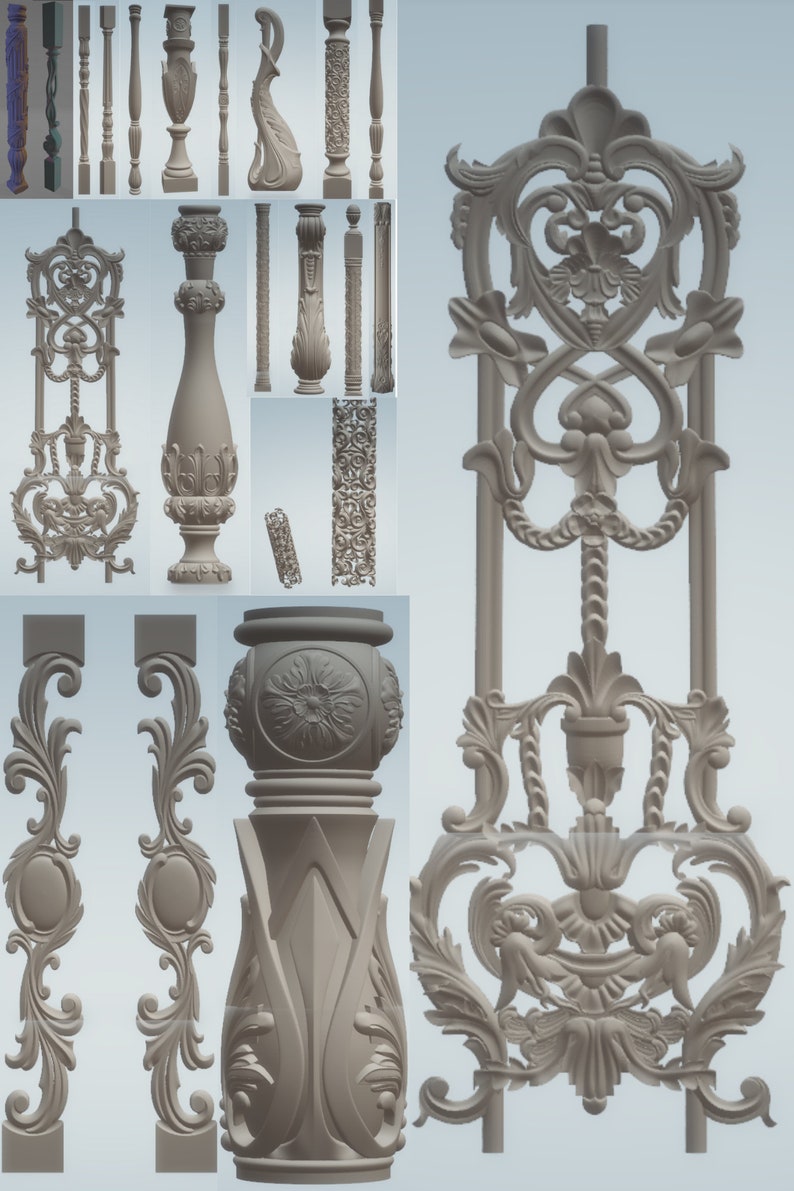 3D STL Models Pillars Balusters Fences PACK 167 Pcs Deco for CNC Router ...