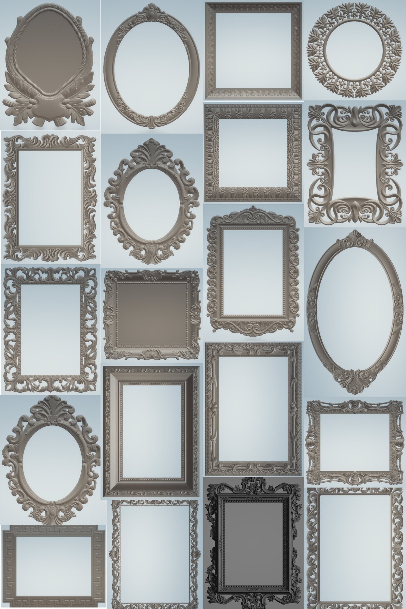 3D STL Models Unique Mirrors and Frames 140 Pcs Deco for CNC Router ...