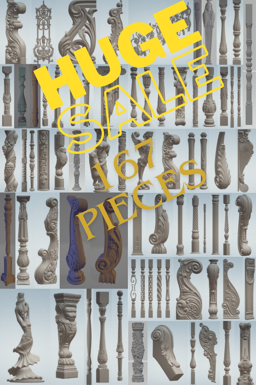 3D STL Models Pillars Balusters Fences PACK 167 Pcs Deco for CNC Router ...