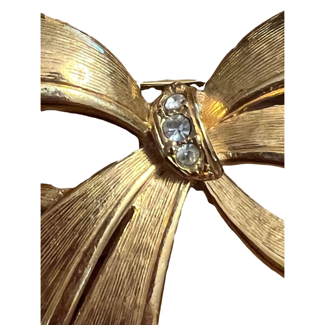 Vintage Avon Ribbon Bow Pin Brooch Gold Tone Clear Rhinestones 2.5 ...