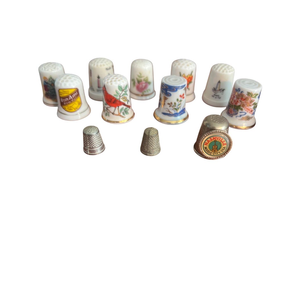 Vintage Lot of 14 Decorative Thimble Collection Metal Porcelain Bon Ami ...