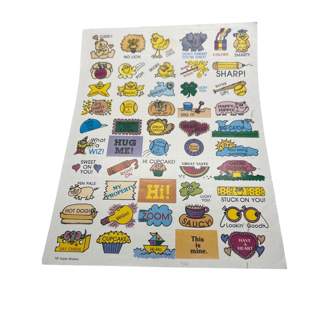 Vintage 1980s Super Stickers Sheet Fun Quirky Sayings Retro Classroom ...