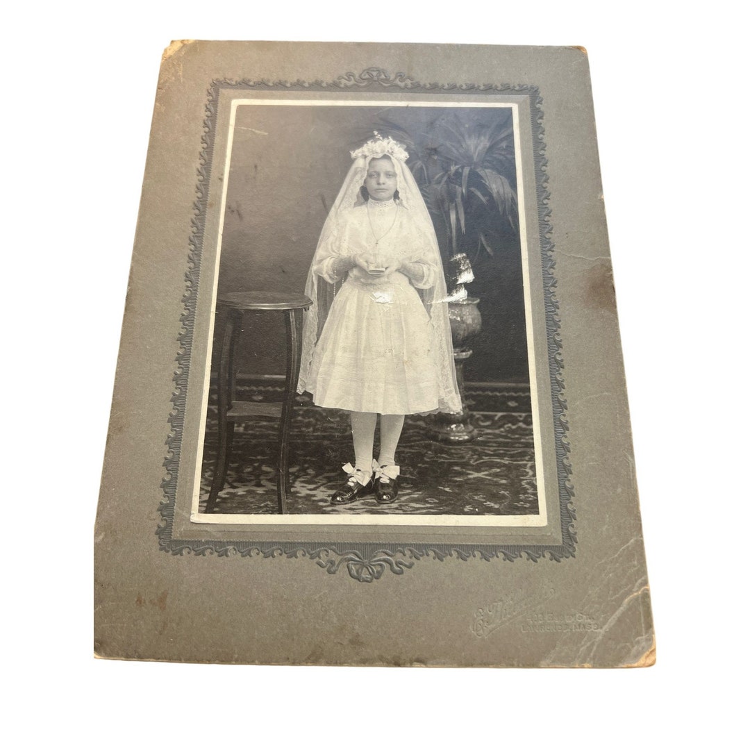 Vintage 1st Communion Cardboard Picture Photo Girl Holding Bible 8" X 6 ...