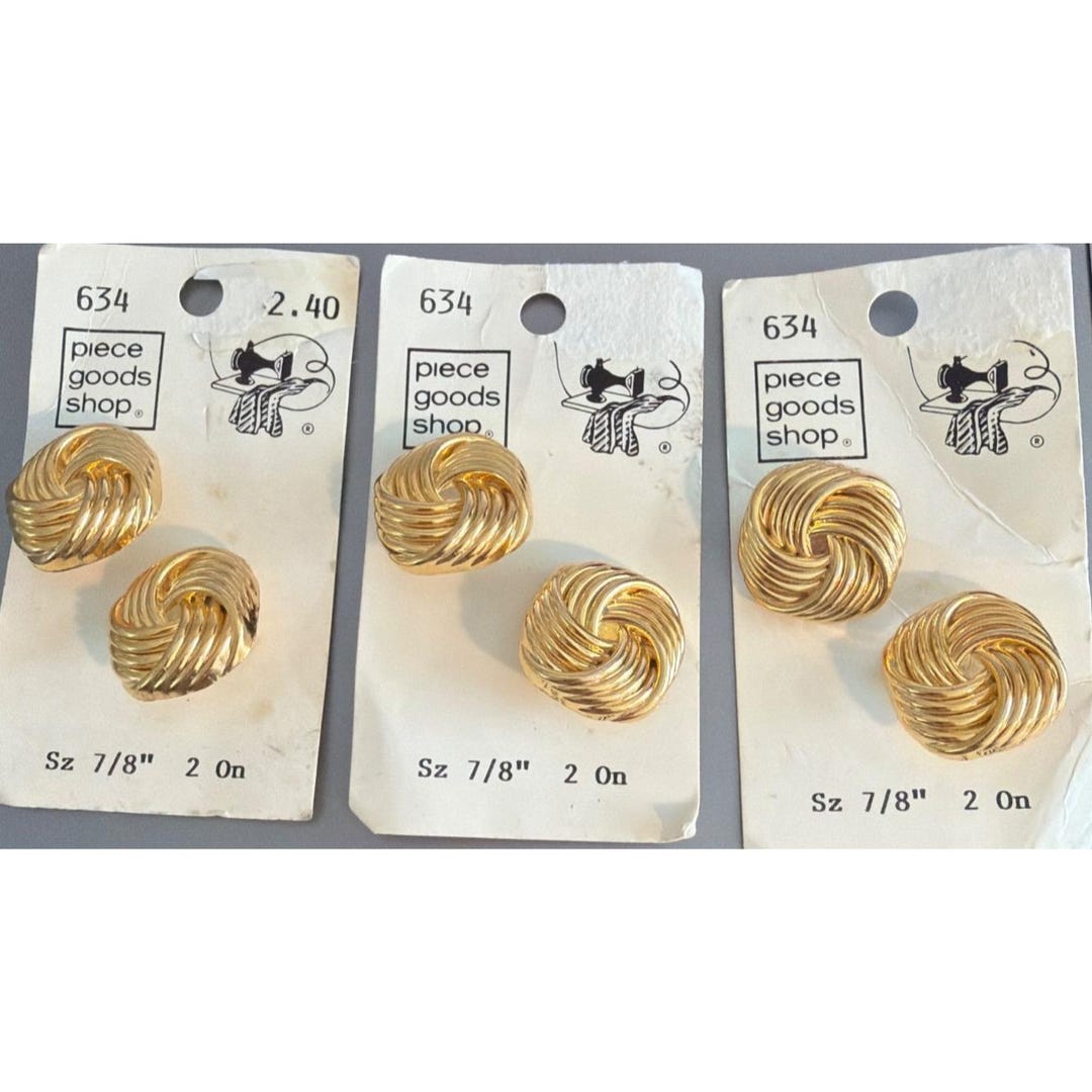 Set of 3 Cards Piece Goods Buttons Gold Tone Ribbed 2 per Card 7/8" NEW ...