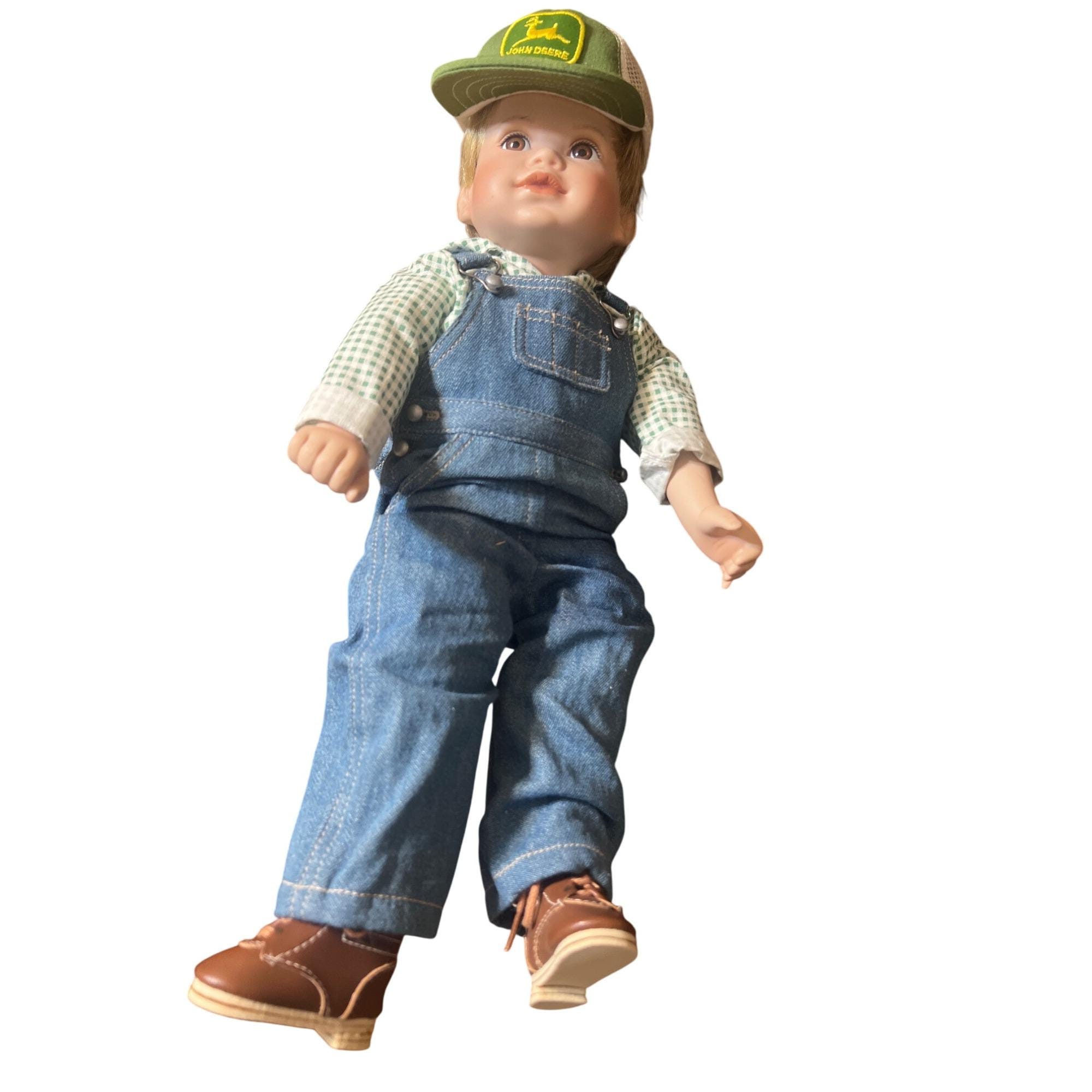 John Deere Collectible Johnny Boy Doll Green Checkered Shirt Denim ...