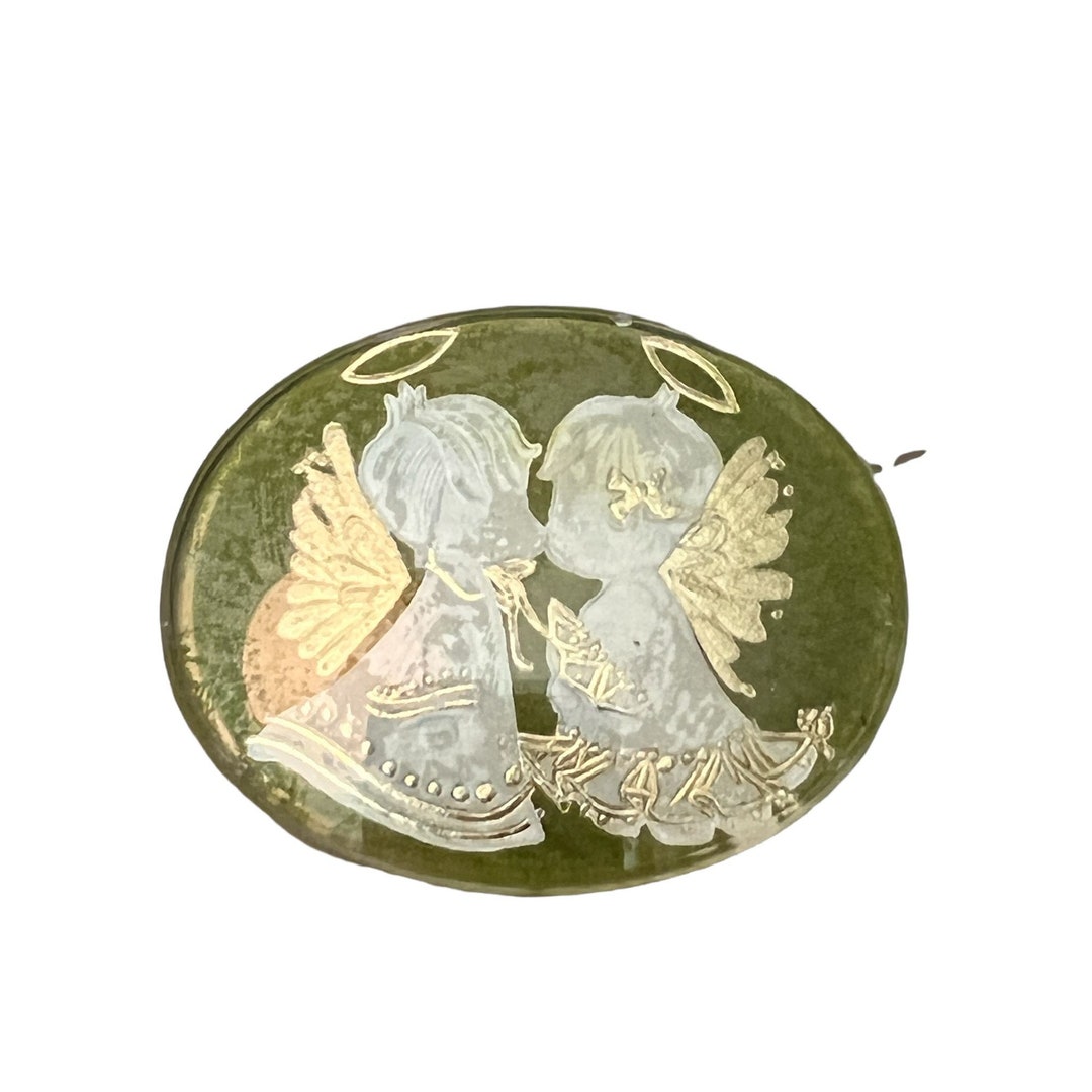 Vintage Handmade Eyeglass Lens Pin Brooch Angels White Green Gold - Etsy