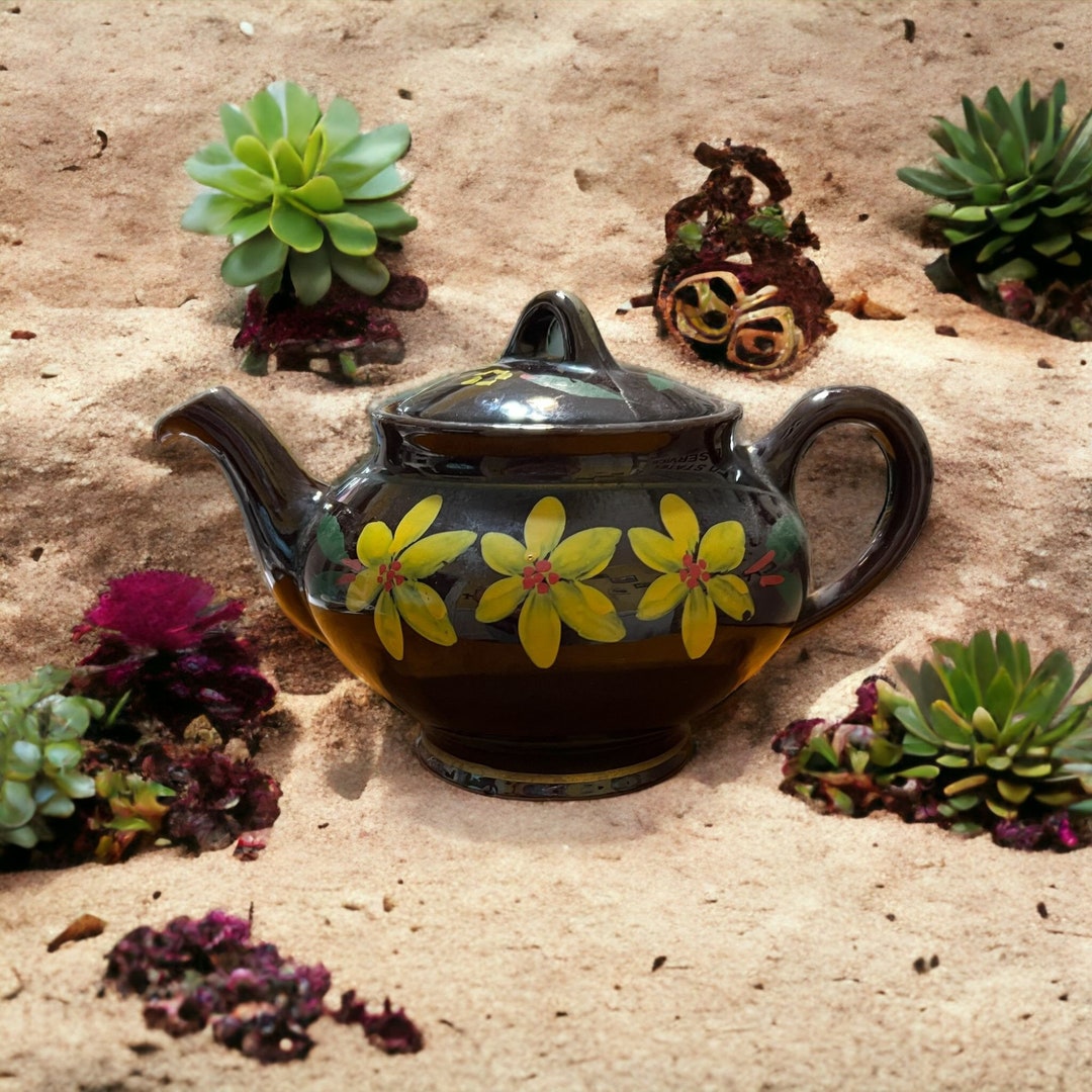 Vintage Royal Canadian Art Pottery Teapot Brown Glazed Handpainted ...