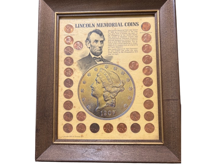 Vintage 1974 Framed Lincoln Memorial Coins Set in Wood Frame Kennedy ...