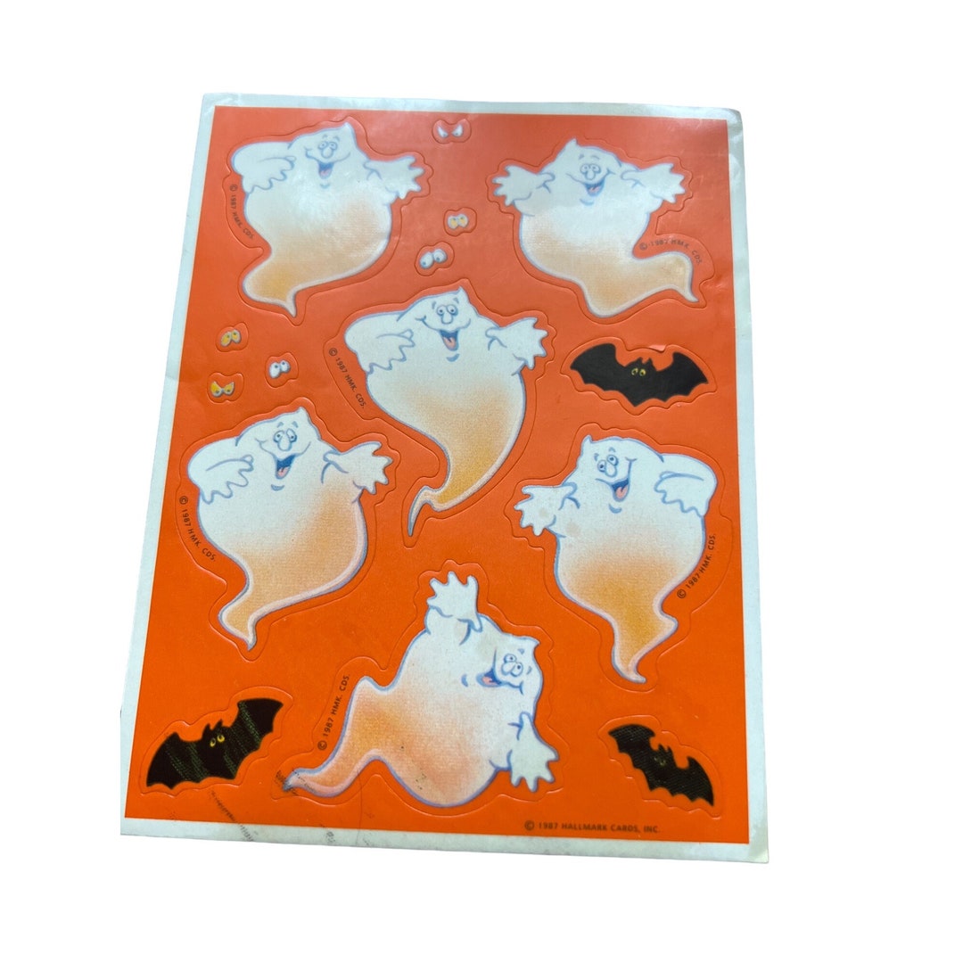 Vintage 1987 Hallmark Halloween Ghost Stickers Black Bats 6" X 4.5" Ne ...