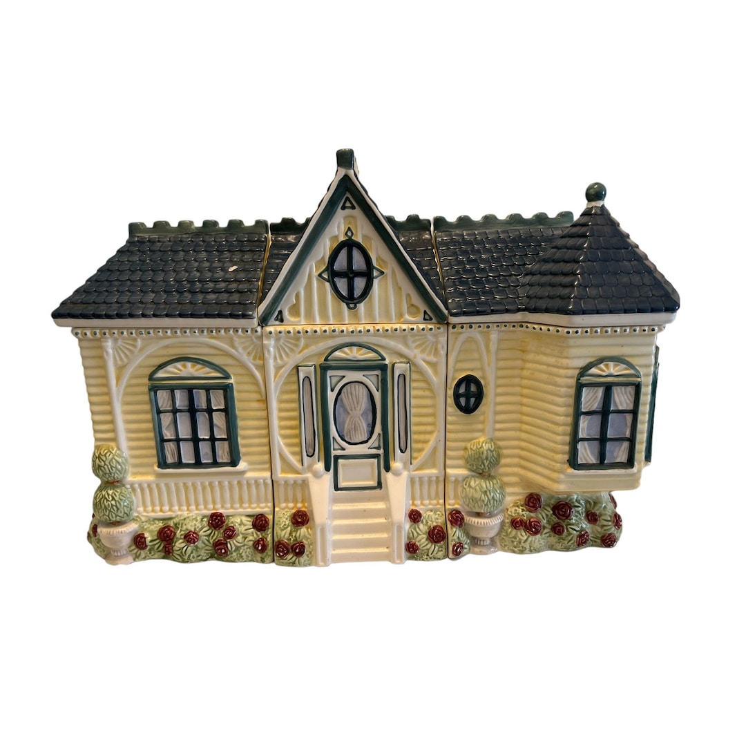 Vintage 1998 Cracker Barrel Victorian House 3 Canister Set Cookie Jars ...