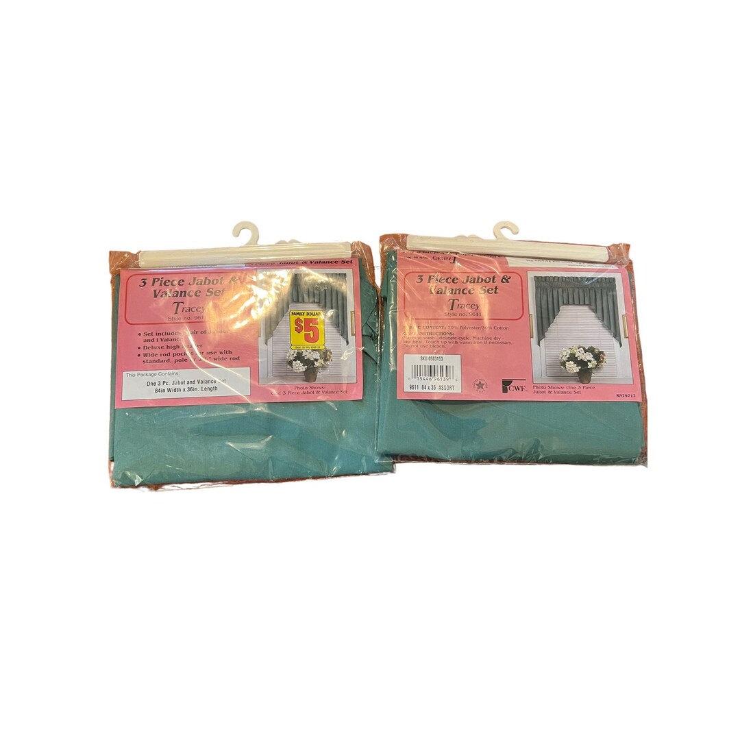 Vintage 2 Packs of 3 Piece Jabot & Valance Set Tracey 9611 Green 84" X ...